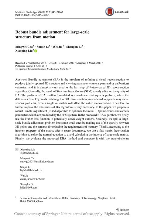 Robust Bundle Adjustment For Large Scale Structure From Motion