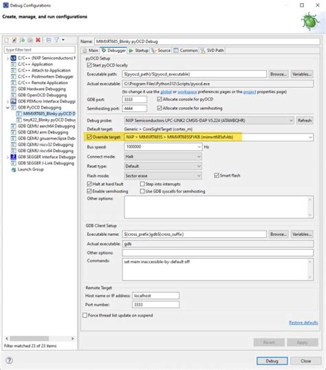 using nxp i mx rt685 with pyocd device support and debugging