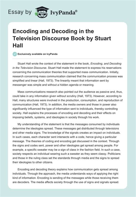 Encoding And Decoding In The Television Discourse 599 Words Essay