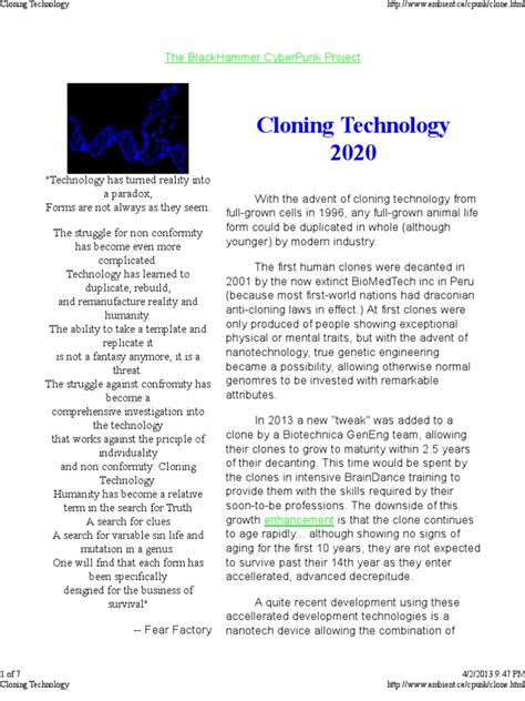 Cyberpunk Cloning Technology Pdf Cloning Human