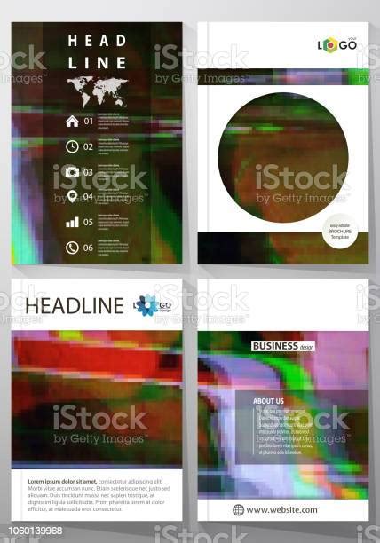 브로셔 전단 보고서에 대 한 비즈니스 템플릿입니다 커버 디자인 A4 크기에 추상 벡터 레이아웃 Glitched 배경 픽셀 다채로운 모자이크의 만든입니다 디지털 치 신호 오류