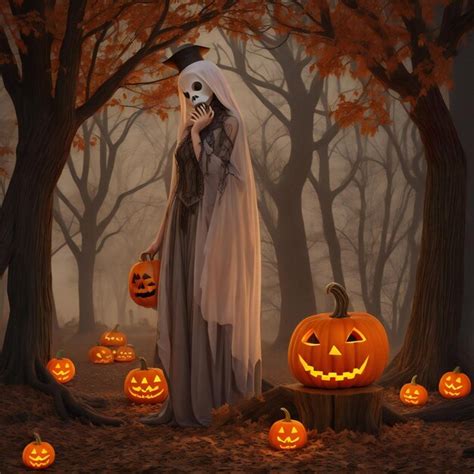 Premium Ai Image Ghost Holding A Jack O Lantern In A Spooky Tree
