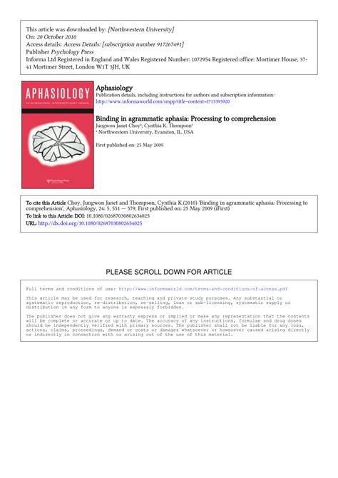 Pdf Binding In Agrammatic Aphasia Processing To Comprehension