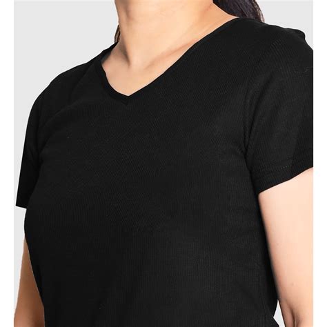 Navy Navy Womens V Neck Ribbed Tee F O S