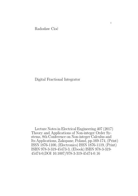 Pdf Digital Fractional Integrator