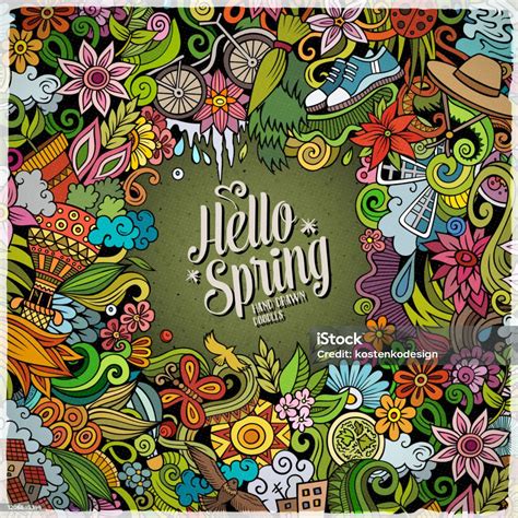 봄 손으로 그린 벡터 낙서 그림입니다 자연 프레임 디자인 낙서 드로잉에 대한 스톡 벡터 아트 및 기타 이미지 낙서 드로잉 봄 3월 Istock