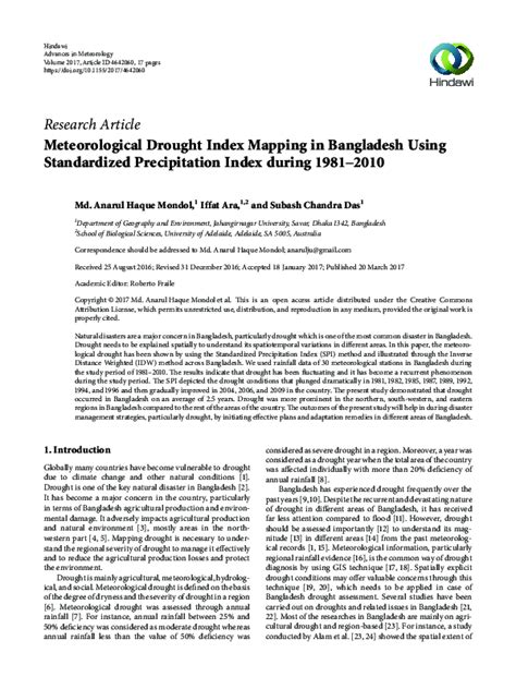 Pdf Meteorological Drought Index Mapping In Bangladesh Using Standardized Precipitation Index