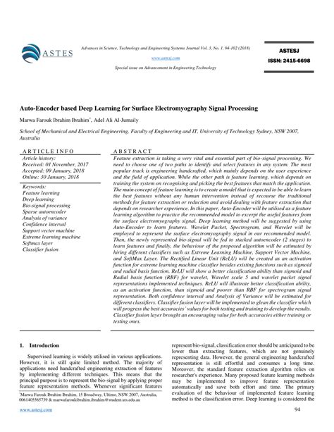 Pdf Auto Encoder Based Deep Learning For Surface Electromyography Signal Processing