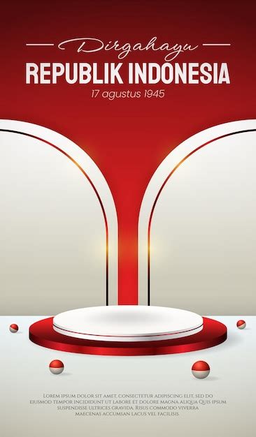 연단 디스플레이 3d 빨간색과 흰색 인도네시아 독립 기념일 8월 17일 프리미엄 벡터
