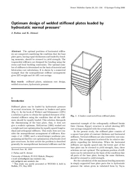 Pdf Optimum Design Of Welded Stiffened Plates Loaded By Hydrostatic Normal Pressure