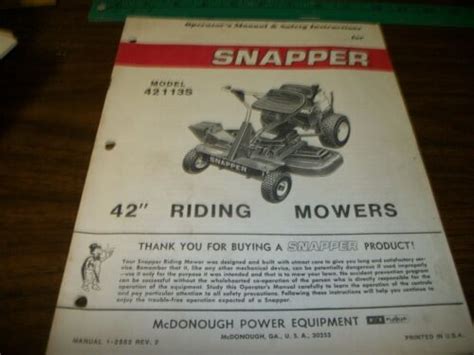 Snapper Model 42113s 42 Mower Operators Manual And A Trimmer Parts