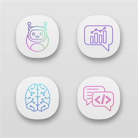 Chatbots App Icons Set Ui Ux User Interface Virtual Assistants Code Statistics Support Chat