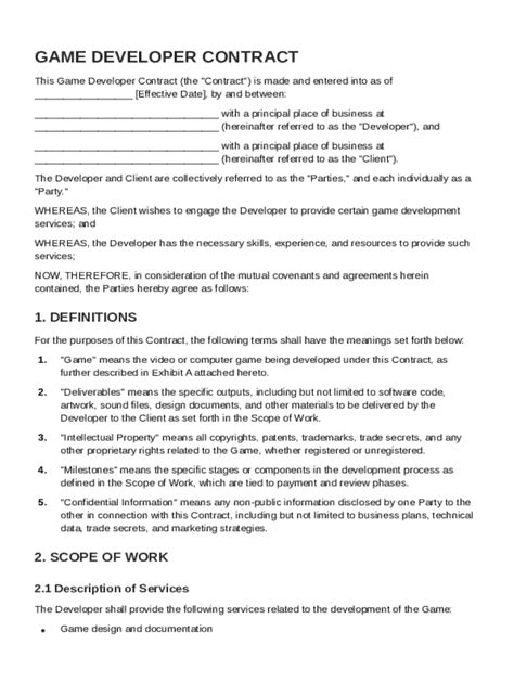Game Developer Contract Template Form Fill Out And Sign Printable Pdf