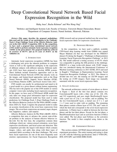 Pdf Deep Convolutional Neural Network Based Facial Expression Recognition In The Wild