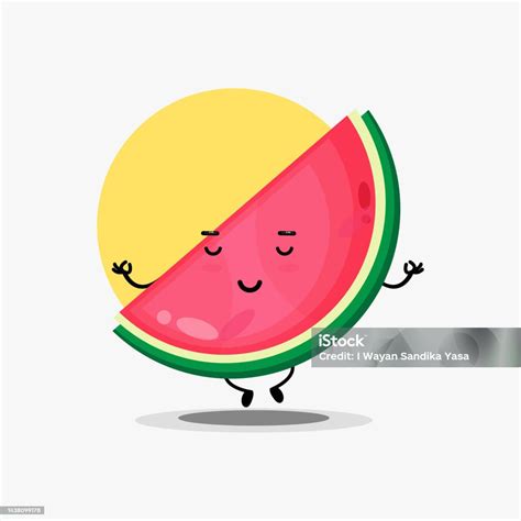Cute Watermelon Character Meditating In Yoga Pose Stock Illustration