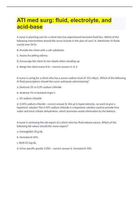 Ati Med Surg Fluid Electrolyte And Acid Base Ati Fluid And Electrolytes Stuvia Us