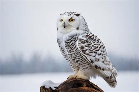 Premium Photo Majestic Snowy Owl Perched In A Winter Scene