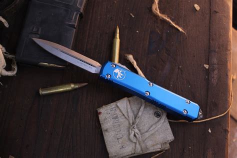 Microtech Ultratech D E 3 4 Otf Auto Blue Aluminum Stonewashed