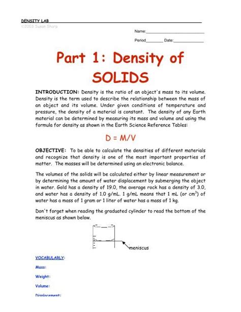 Part 1 Density Of Solids New York Science Teacher