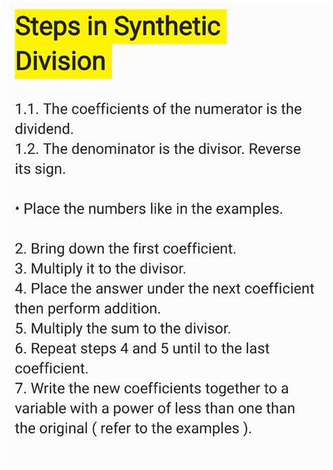 SOLUTION Steps In Synthetic Division With Examples Studypool