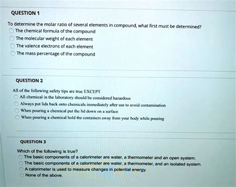 Solved Question 1 To Determine The Molar Ratio Of Several Elements In