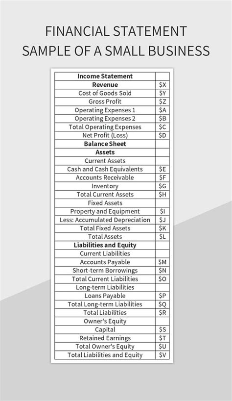 Financial Statement Sample Of A Small Business Excel Template And