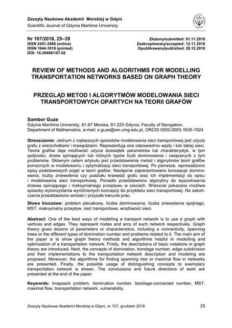 Pdf Review Of Methods And Algorithms For Modelling Transportation