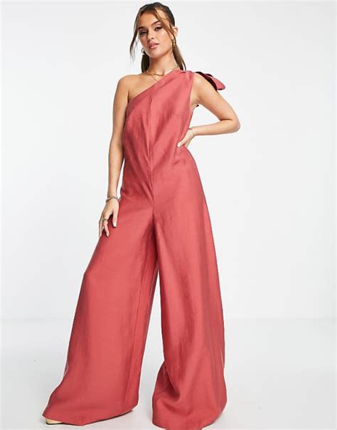 Asos Design Combinaison Asymétrique Nouée En Lin Rouge Brique Asos