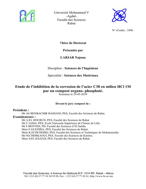 Université Mohammed V Agdal Faculté Des Sciences Rabat