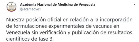 La Academia Nacional De Medicina De Venezuela Advirtió Que La Vacuna