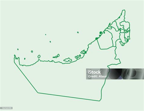 녹색 라인 상태 또는 밝은 배경에 부품의 아랍 에미리트 연방 또는 아랍 에미리트 연방 지도 0명에 대한 스톡 벡터 아트 및 기타 이미지 0명 개념 디자인 Istock