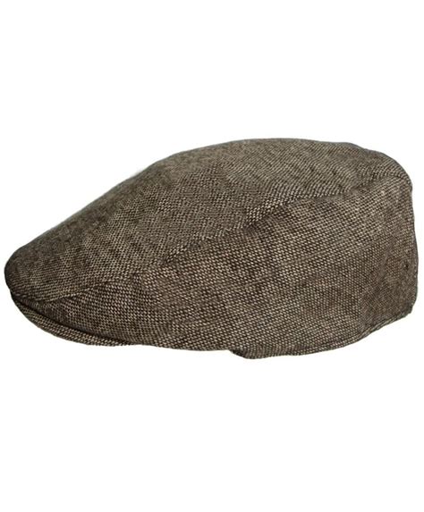 Mens Brown Herringbone Flat Cap Folksy