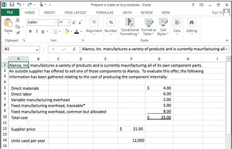solved xd le 민 x prepare a make or buy analysis excel