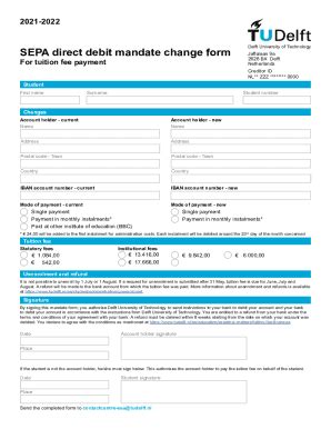 Fillable Online SEPA Direct Debit Mandate Change Form Fax Email Print
