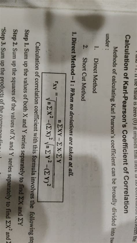 Calculation Of Karl Pearsons Coefficient Of Correlationmethods Of Calcu