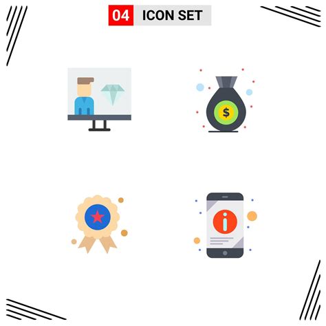 Group Of 4 Flat Icons Signs And Symbols For Coding Independece Programmer Finance Medal Editable