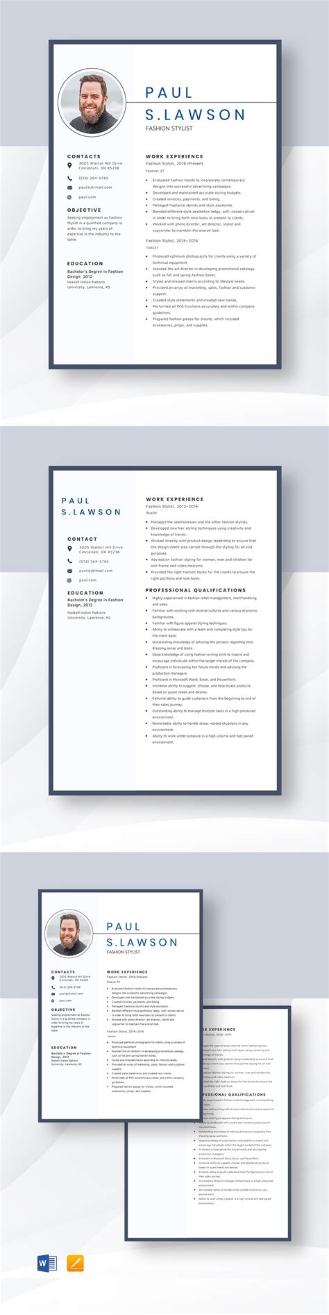 Free Fashion Stylist Resume Template Word Apple Pages