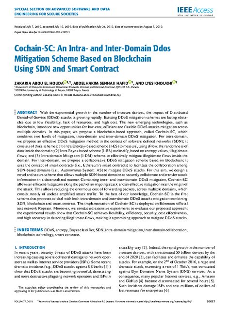 Cochain Sc An Intra And Inter Domain Ddos Mitigation Scheme Based On Blockchain Using Sdn And