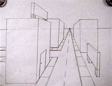 One Point Perspective Drawing City