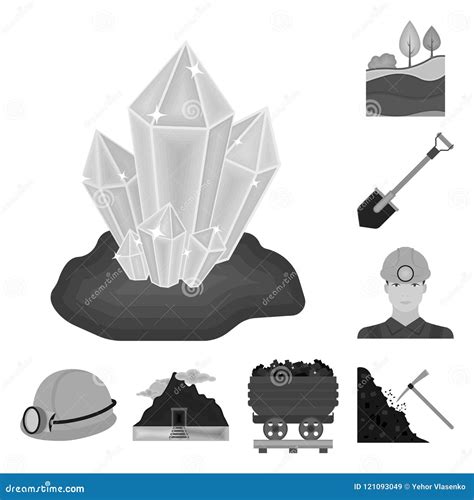 Mining Industry Monochrome Icons In Set Collection For Design Equipment And Tools Vector Symbol
