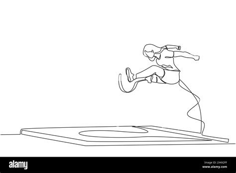 Single One Line Drawing Female Athlete Amputee On Prosthetic Leg Long