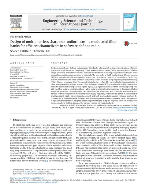 Pdf Design Of Multiplier Less Sharp Non Uniform Cosine Modulated Filter Banks For Efficient