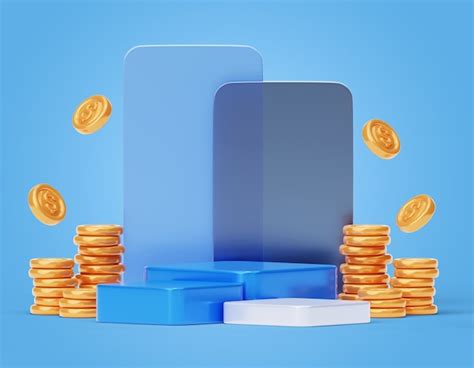 연단과 황금 동전 3d 배경 프리미엄 Psd 파일