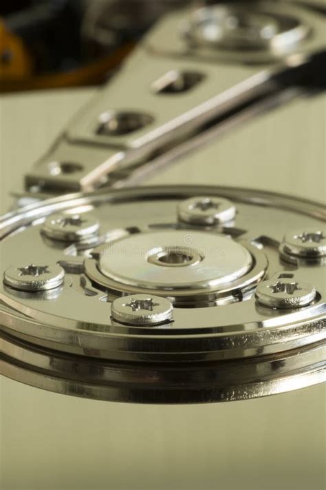 Hard Disk Drive Platter Inside A Hard Disk Drive Macro Stock Photo