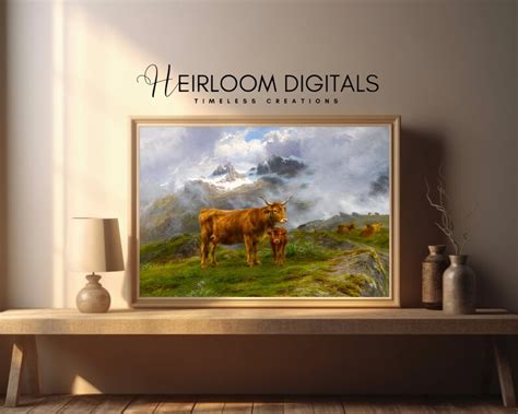 Vintage Highland Cow Digital Printable Painting 1800s Oil Painting