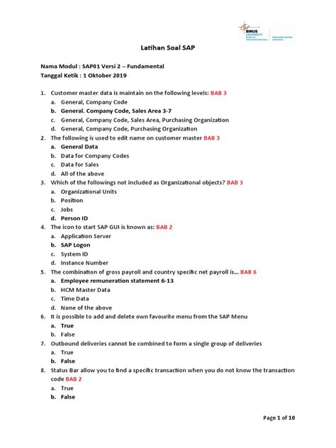Latihan Soal Sap Nama Modul Sap01 Versi 2 Fundamental Tanggal Ketik