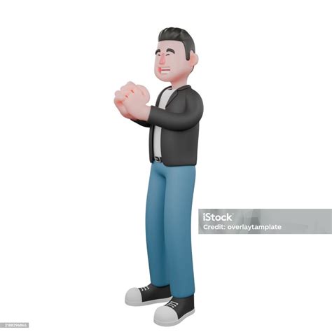 크리 에이 티브 스타일 아트웍 3d에서 만화 카메라맨 디자인 남성 카메라맨이 두 손을 가슴 앞에 모으고 평화로운 표정으로 서 있다 그림 3차원 형태에 대한 스톡 사진 및