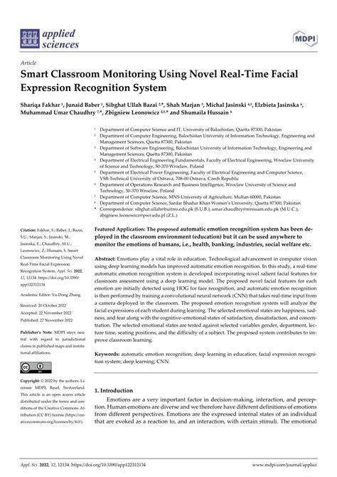 Pdf Smart Classroom Monitoring Using Novel Real Time Facial Expression Recognition System