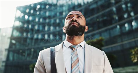 Commuting Employee And Man In City Thinking And Travel To Work In Morning Business Person And