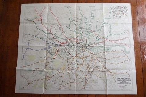 1947 London Suburbs Main Line Railways Underground Tube Quad Map Poster